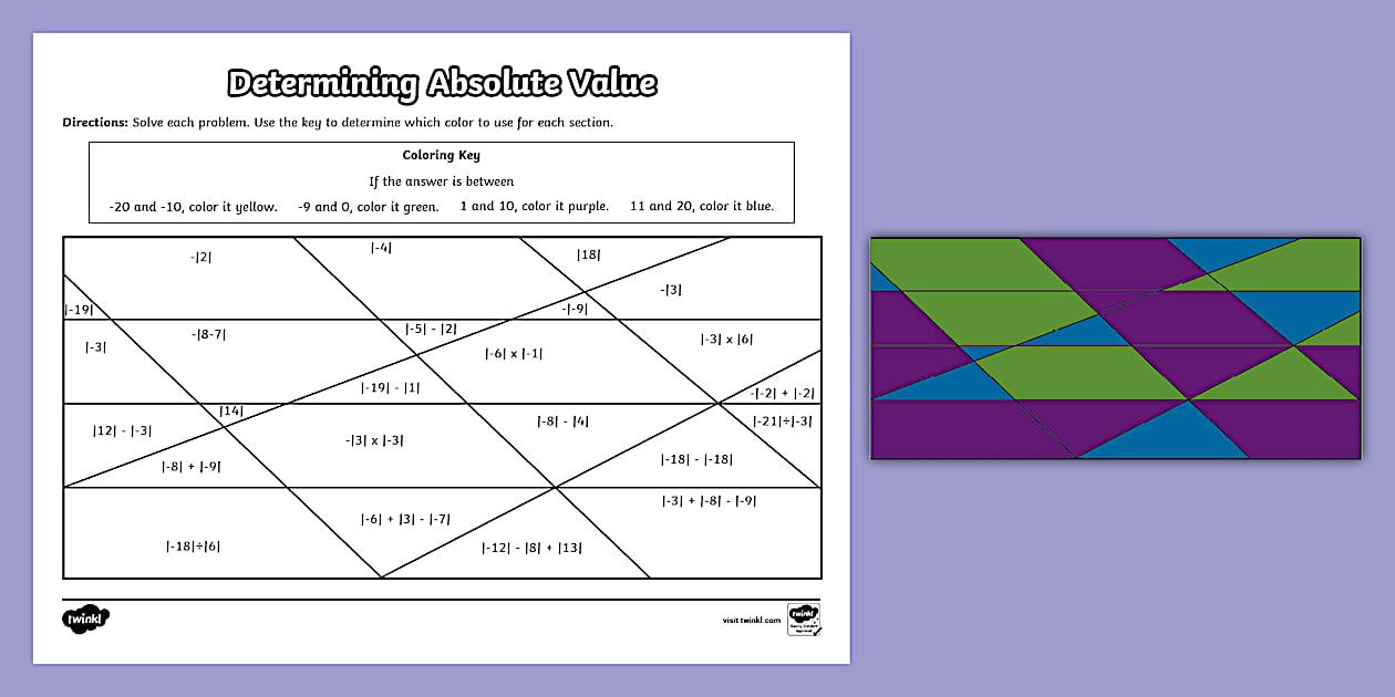Sixth Grade Determining Absolute Value Coloring Worksheet