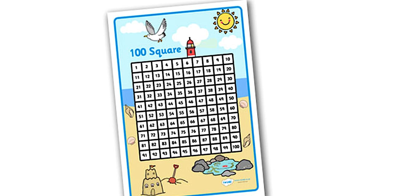 Seaside Themed 100 Number Square (teacher made) - Twinkl