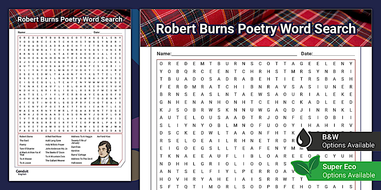 Robert Burns Poetry Word Search (teacher made) - Twinkl