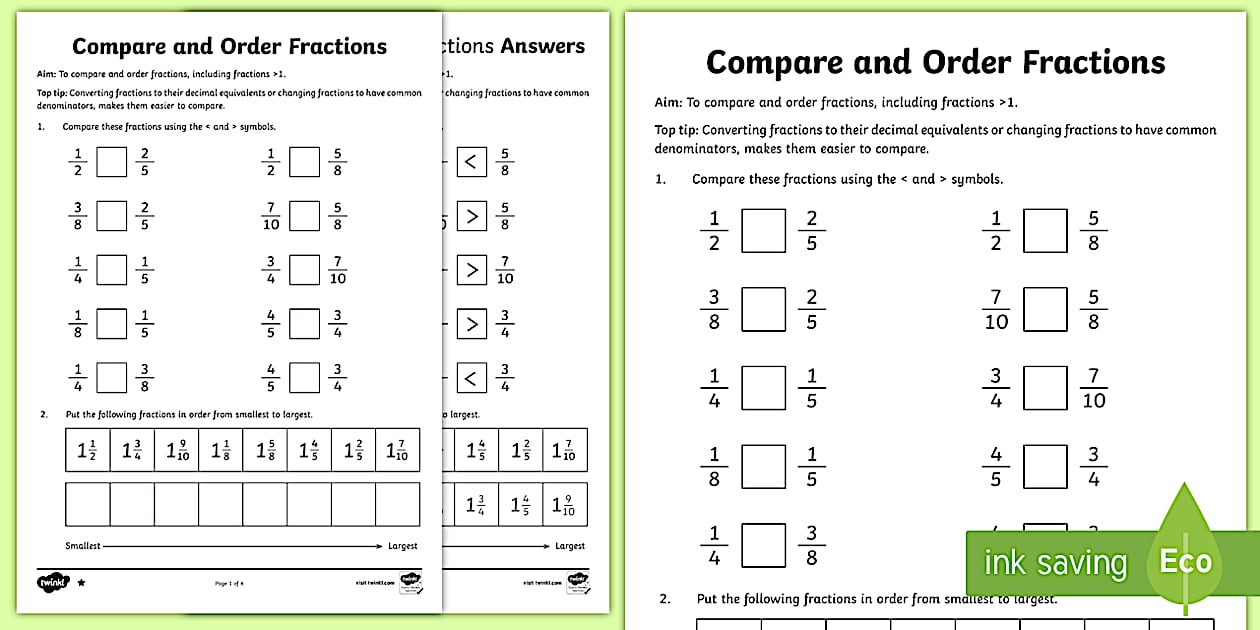 Year 6 Order Fractions Worksheet/Worksheet - KS2 Maths