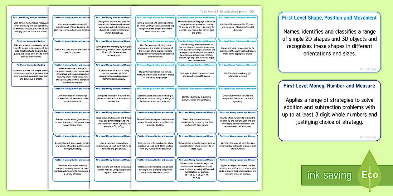 CfE First Level Numeracy and Mathematics Benchmark Assessment Stickers