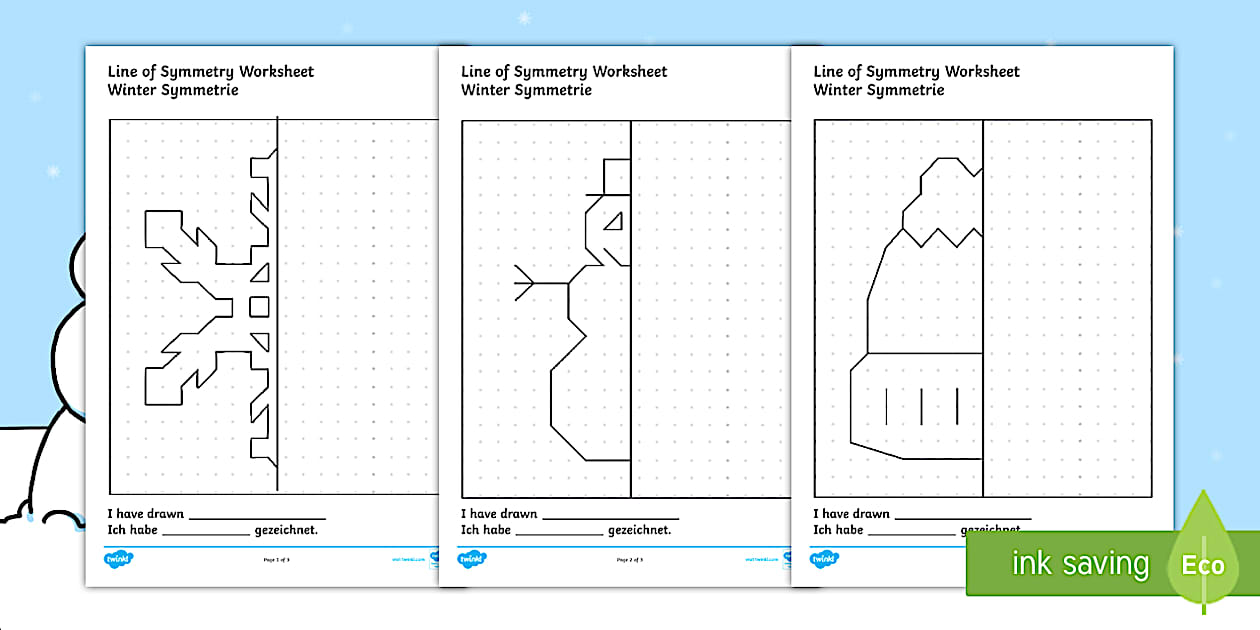 Winter Themed Symmetry Worksheet / Worksheets English/German