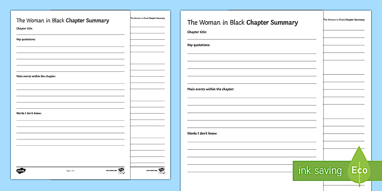 GCSE The Woman in Black Chapter Summary Worksheet / Worksheet