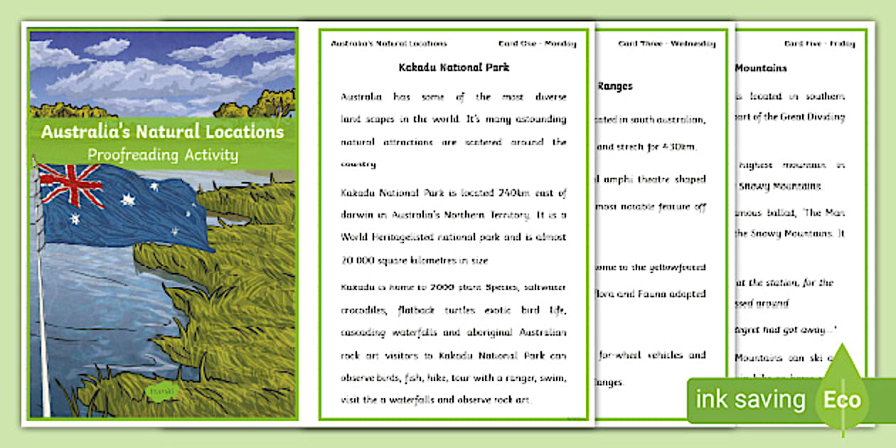Editable Australia's Natural Locations Proofreading Activity