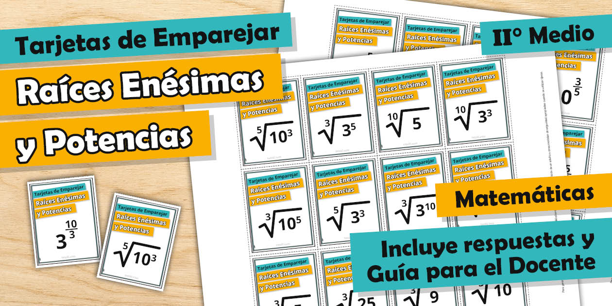 Tarjetas de Emparejar | Raíces Enésimas | Potencias | II°