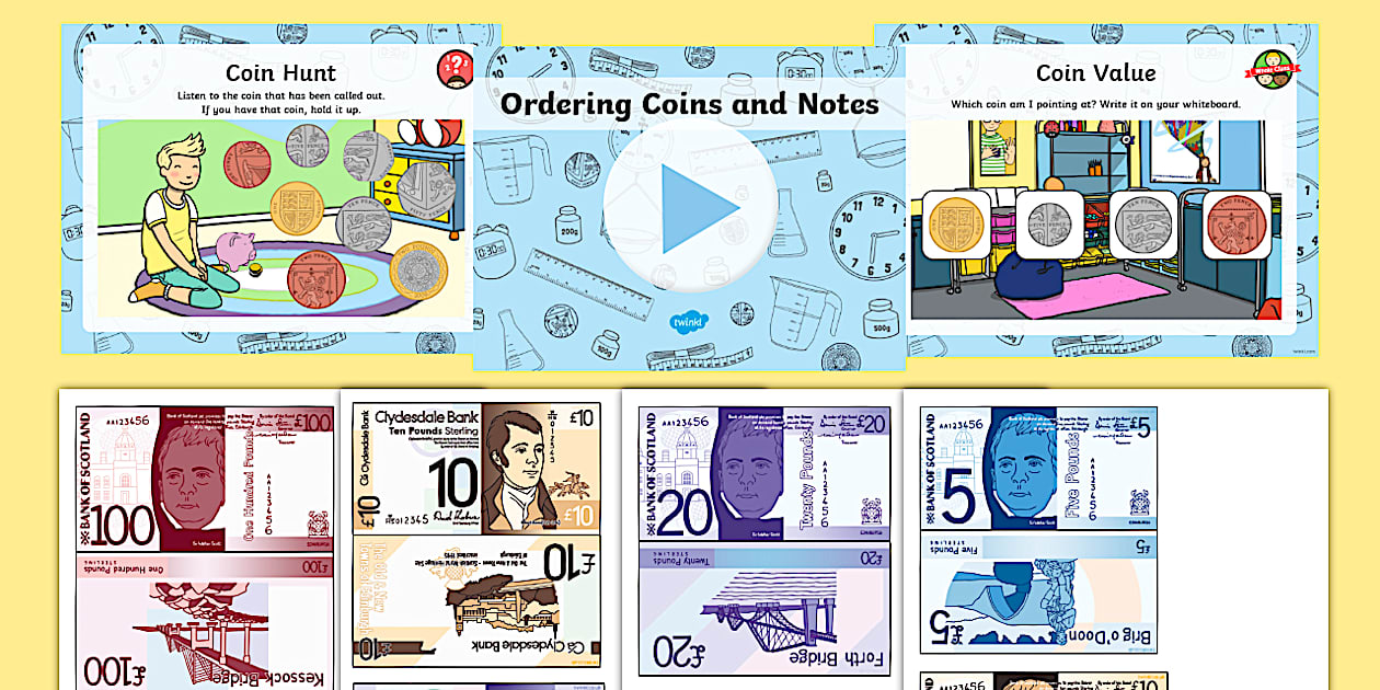 CfE Ordering Coins and Money Lesson Pack (Teacher-Made)