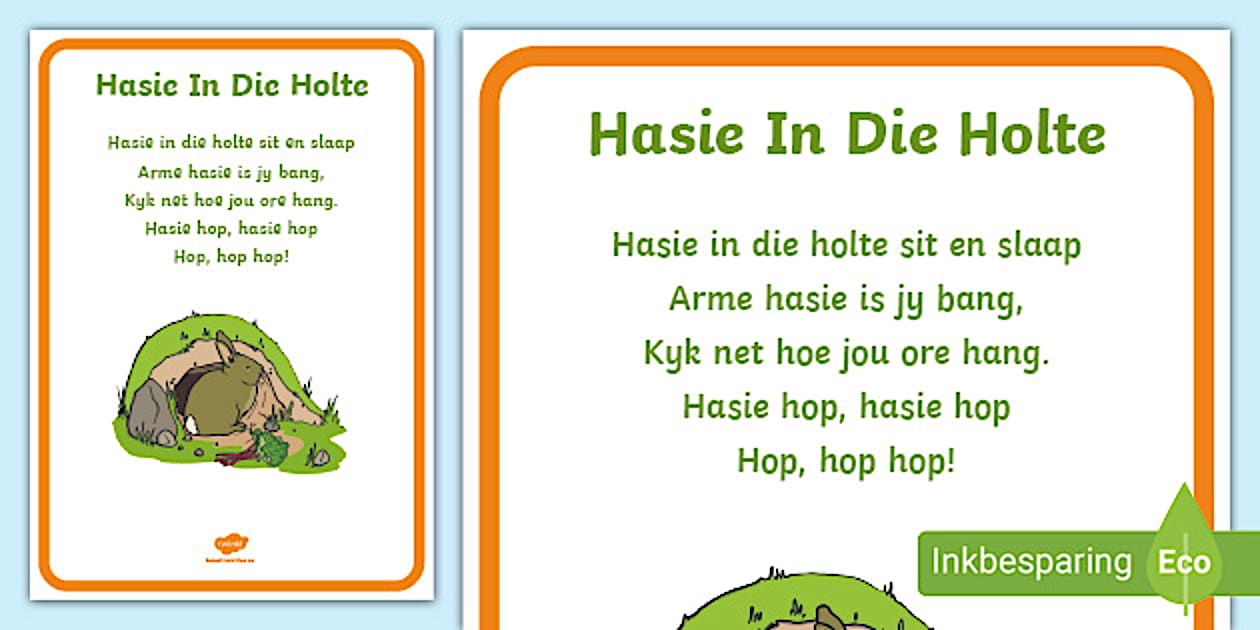 Hasie In Die Holte Lirieke Plakkaat - Twinkl