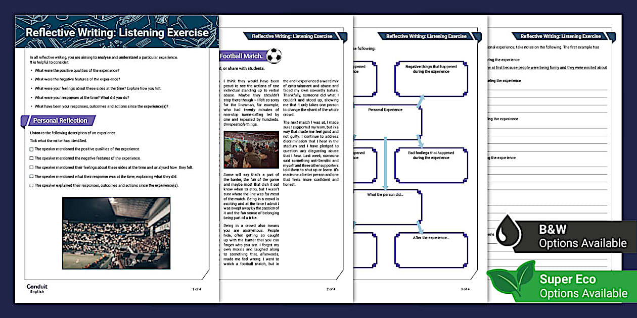 Reflective Writing: Listening Exercise (teacher made)