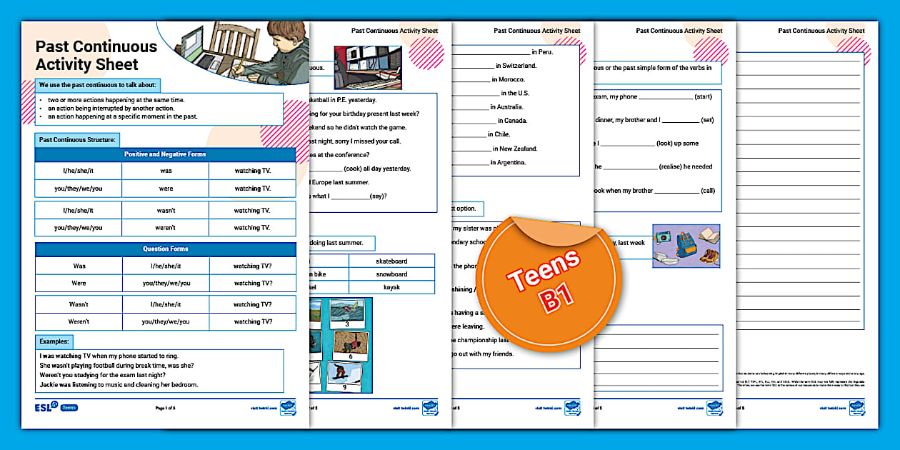 ESL Past Continuous Activity Sheet [Teens, B1] - Twinkl