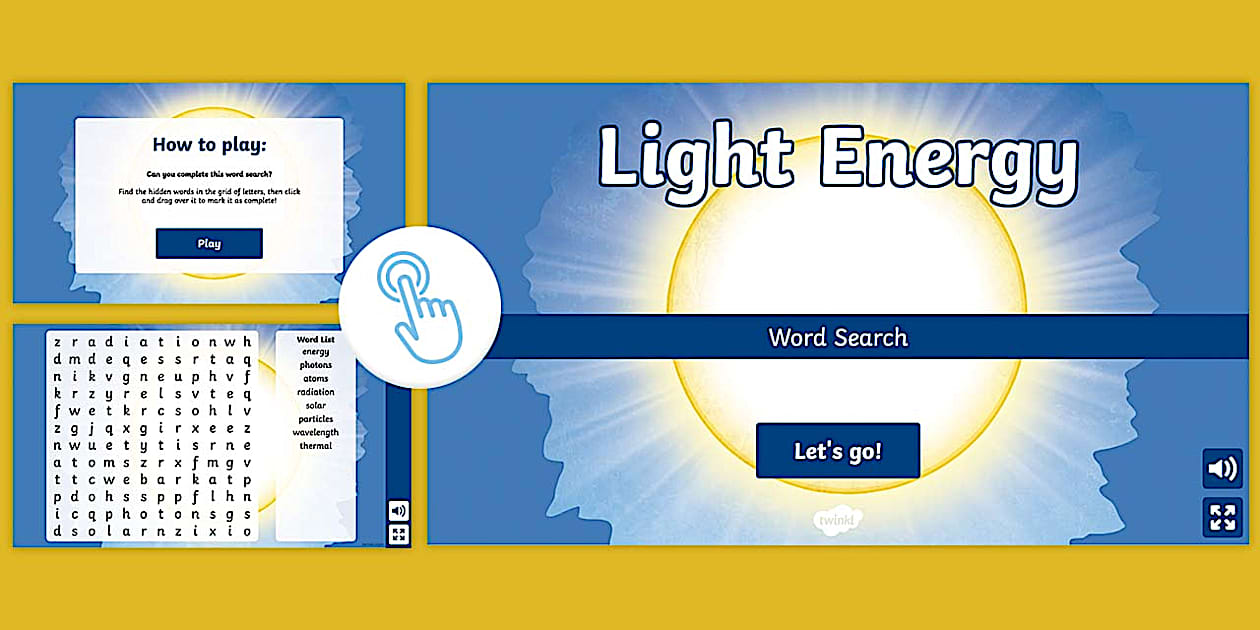 Light Energy Interactive Word Search 3rd-5th Grade - Twinkl