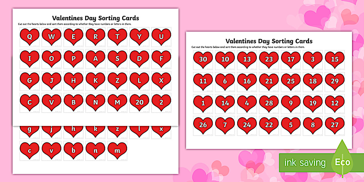 Canada Valentines Day Numbers and Letters Sorting Cards