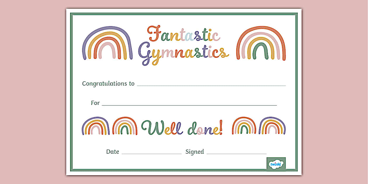 Muted Rainbow Themed Gymnastics Certificate - Twinkl