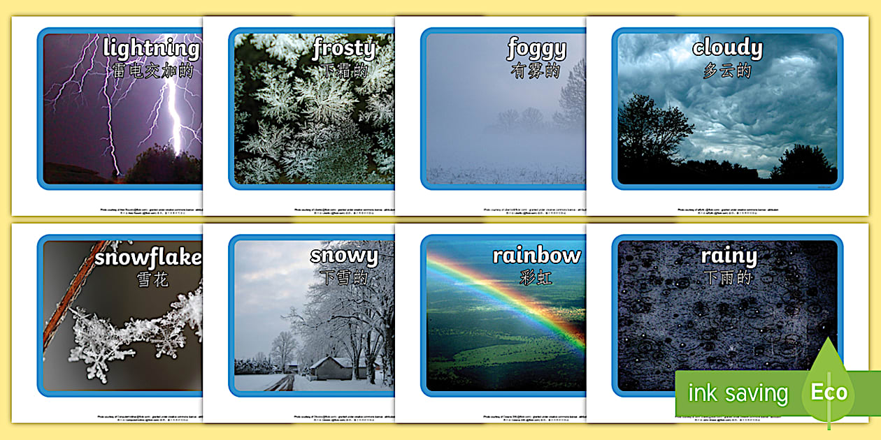Weather Display Photos - English/Mandarin Chinese - Twinkl