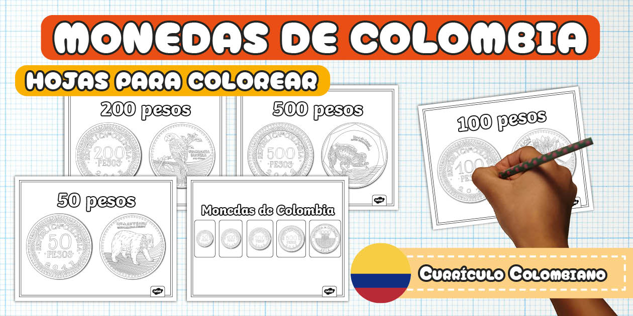Hojas para colorear: monedas de Colombia - Twinkl Colombia