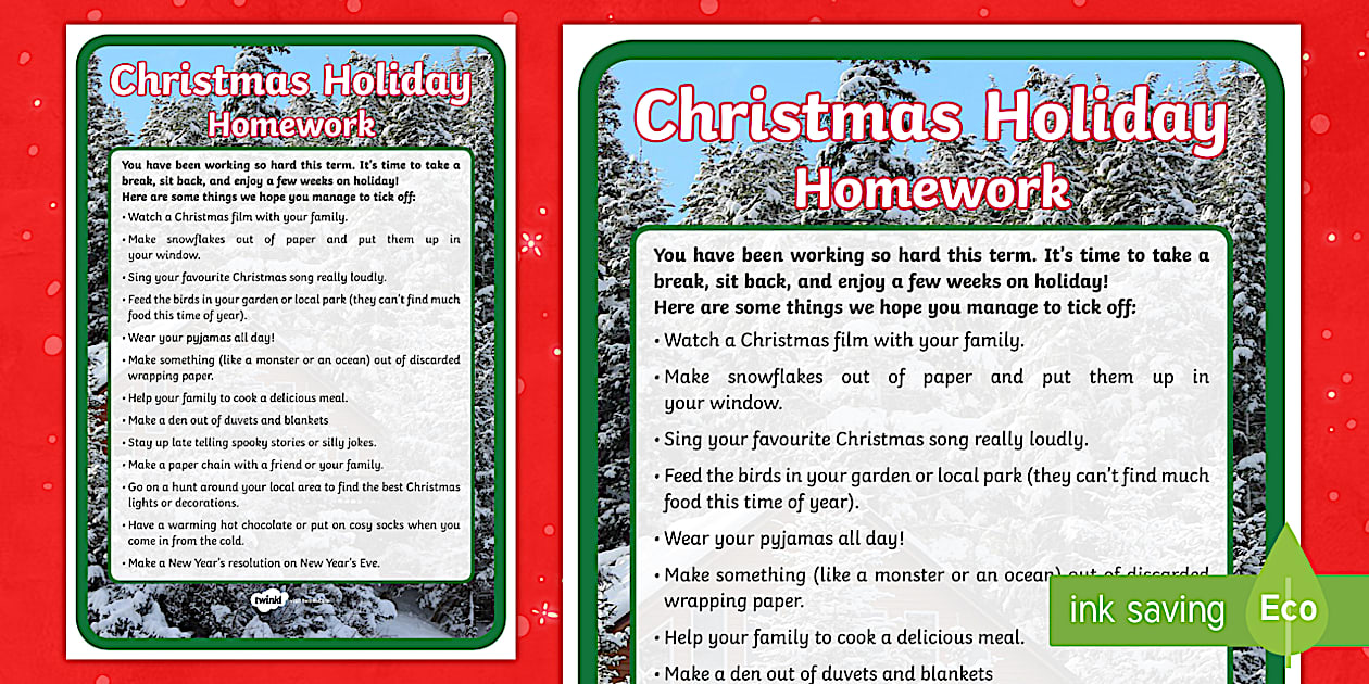 Christmas Holiday Homework Ideas Checklist | Twinkl Resource