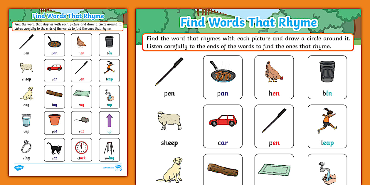 Find Words That Rhyme Activity Sheet (teacher made) - Twinkl