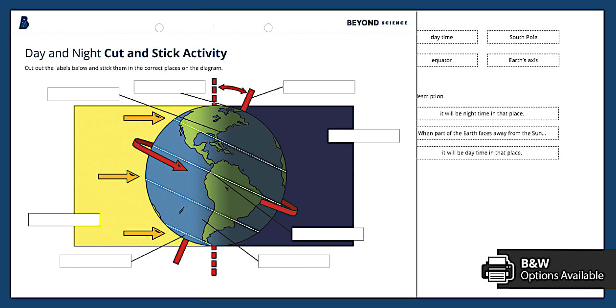Day and Night Cut and Stick Worksheet - Beyond Science