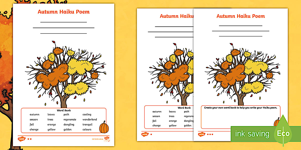 Black and White Autumn Poem Haiku Differentiated Worksheets