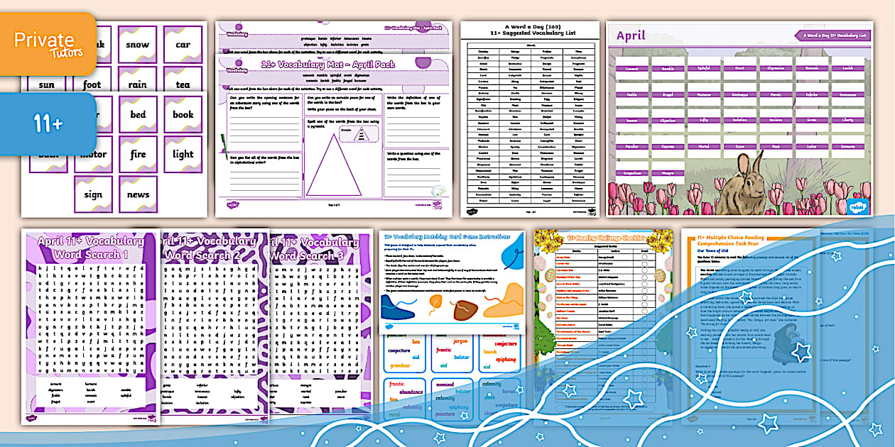 11+ April Vocabulary Pack (Teacher-Made) - Twinkl