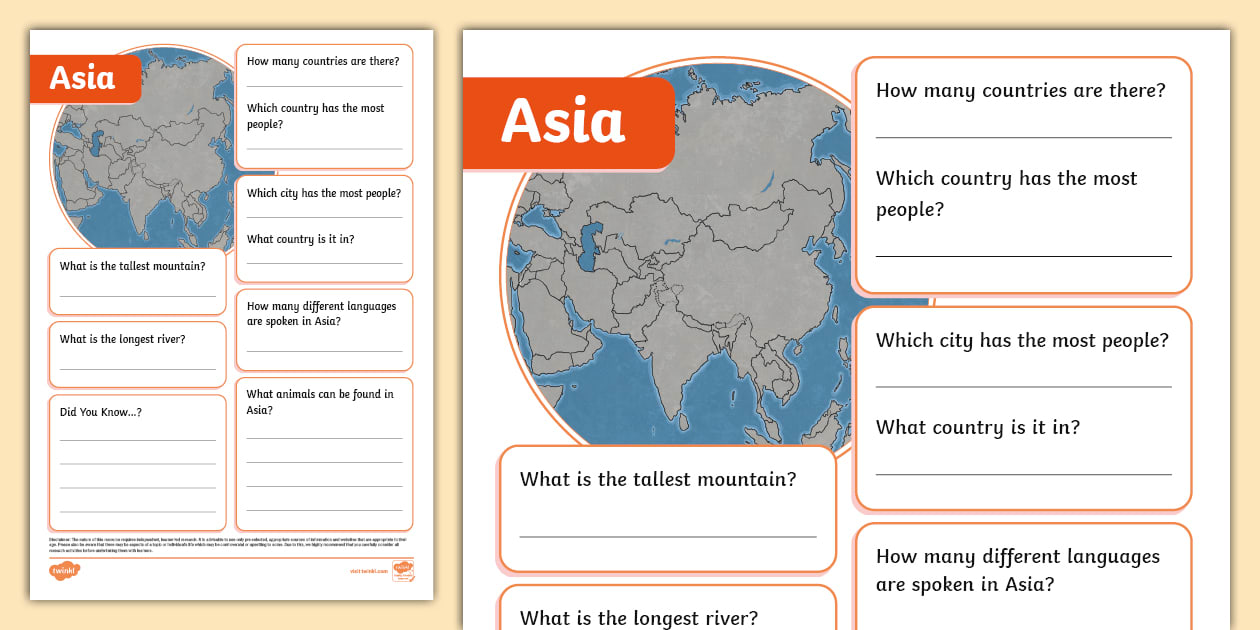 Asia Fact File Template, Asian Countries, Continents