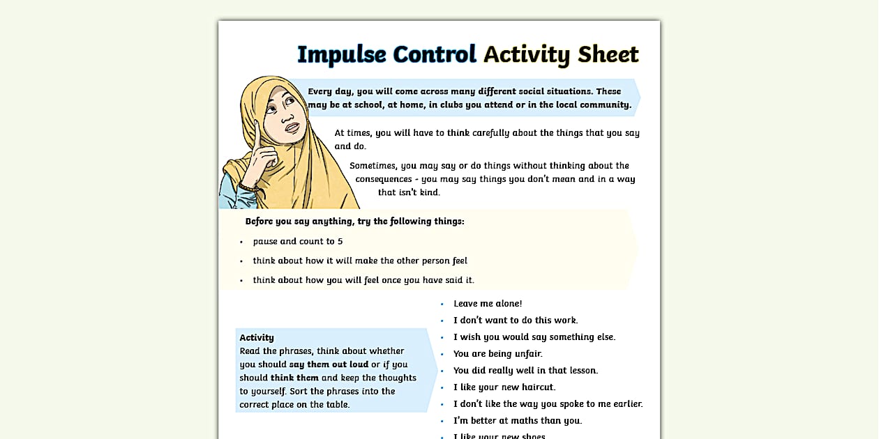 Impulse Control Activity Sheet (teacher made) - Twinkl