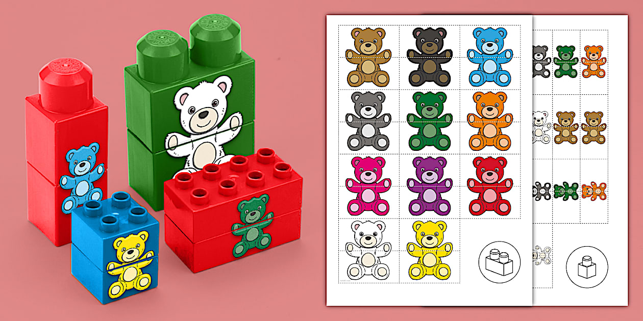 Colour Bears Matching Connecting Bricks Game | Twinkl