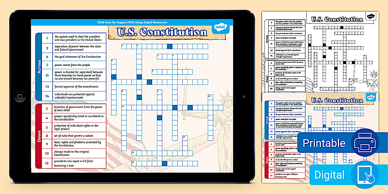 Eighth Grade Constitution Crossword Puzzle (teacher made)