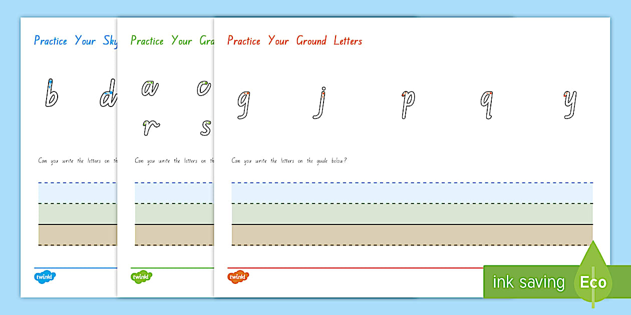 Editable New Zealand Font Ground Grass Sky Letter Formation Worksheet Pack