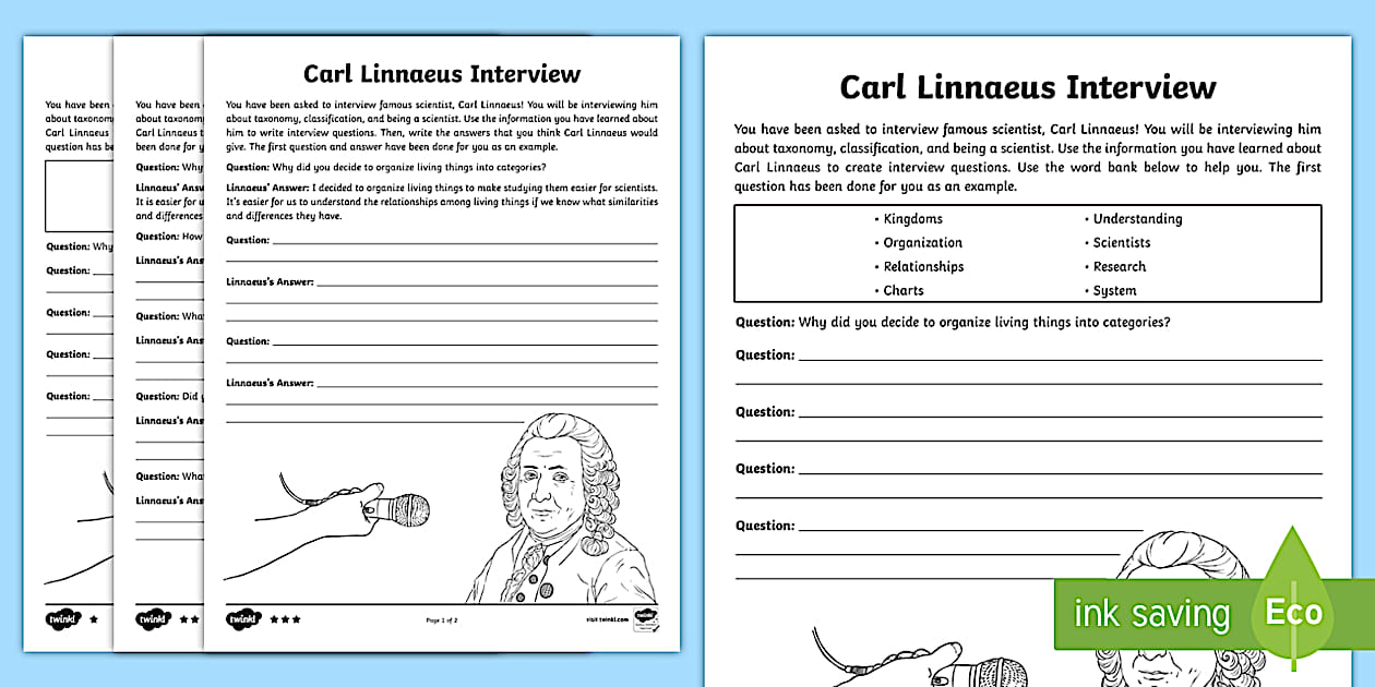 Carl Linnaeus Interview Differentiated Worksheets - life science,