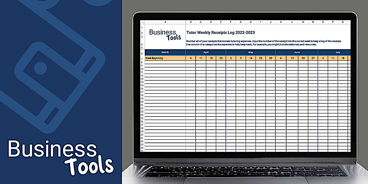 Tutor Weekly Receipts Log Spreadsheet (teacher made)