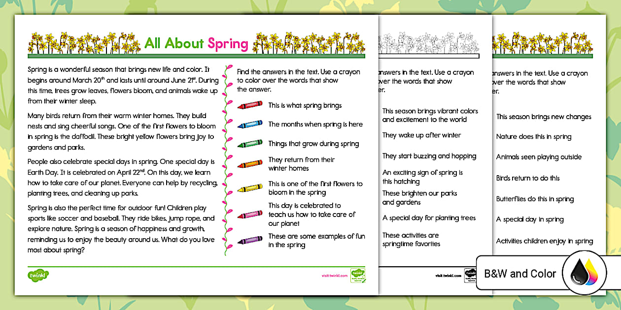 All About Second Grade Spring Finding Text Evidence Reading