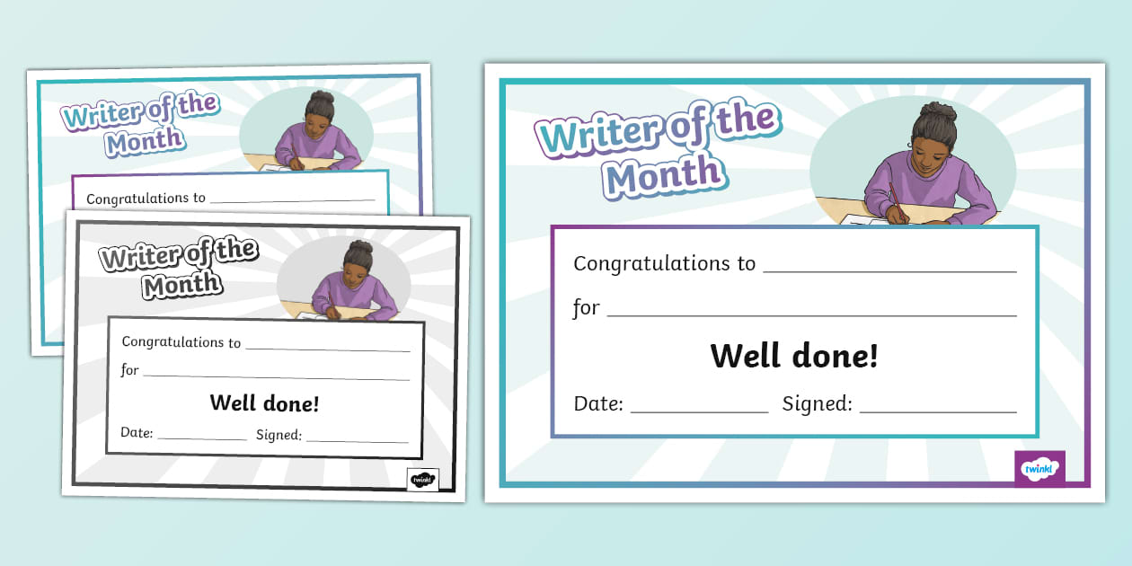 Writer of the Month Certificate (teacher made) - Twinkl
