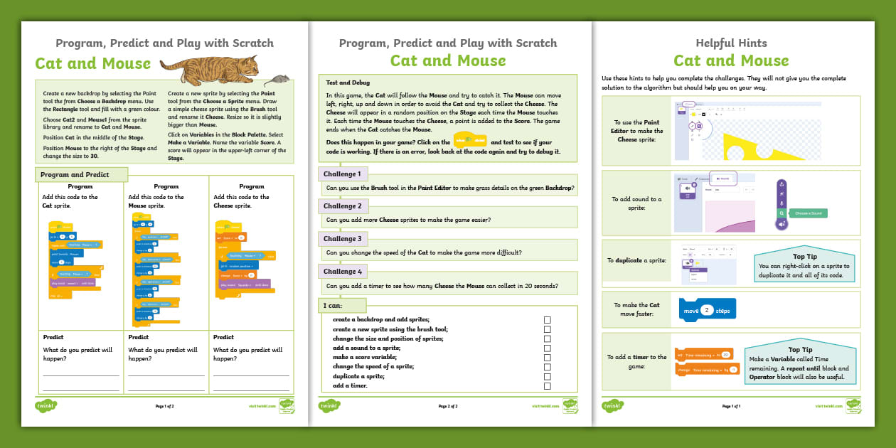 Program, Predict and Play with Scratch: Cat and Mouse KS2 Computing