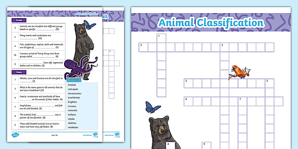 KS2 Animal Classification Crossword - Twinkl - KS2