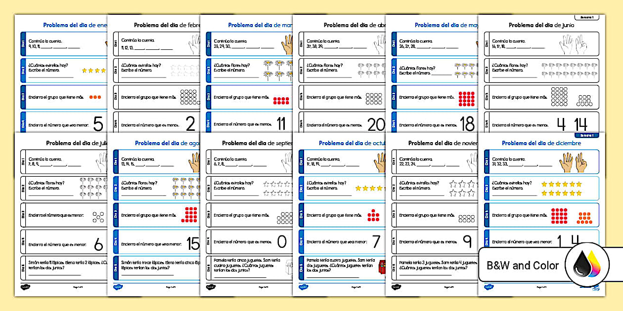 Paquete: Problemas del día de Kínder para todo el año