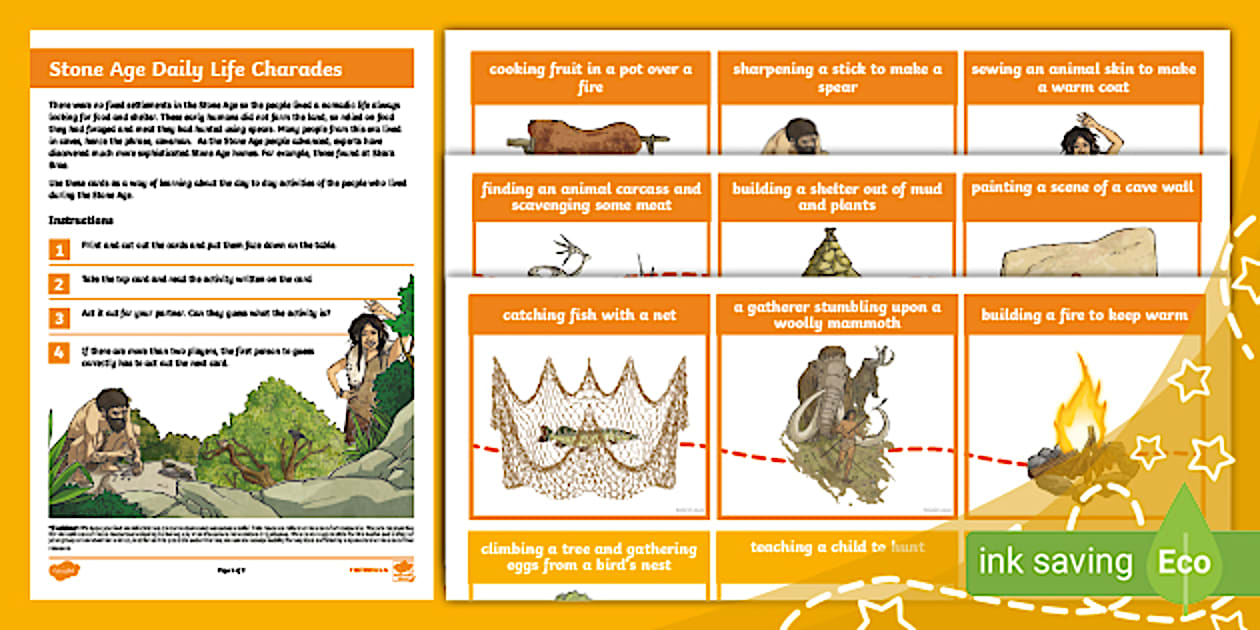 Stone Age Daily Life Charades (Teacher-Made) - Twinkl