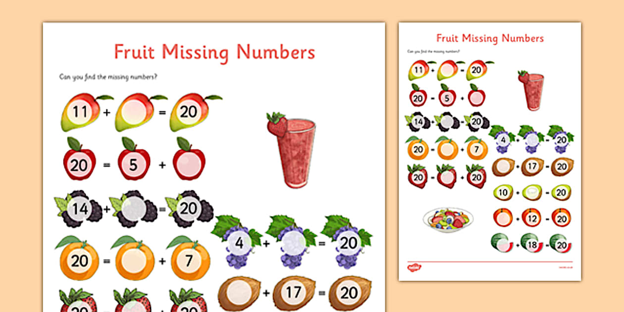 Editable Missing Number Addition to 20 Worksheet - Twinkl