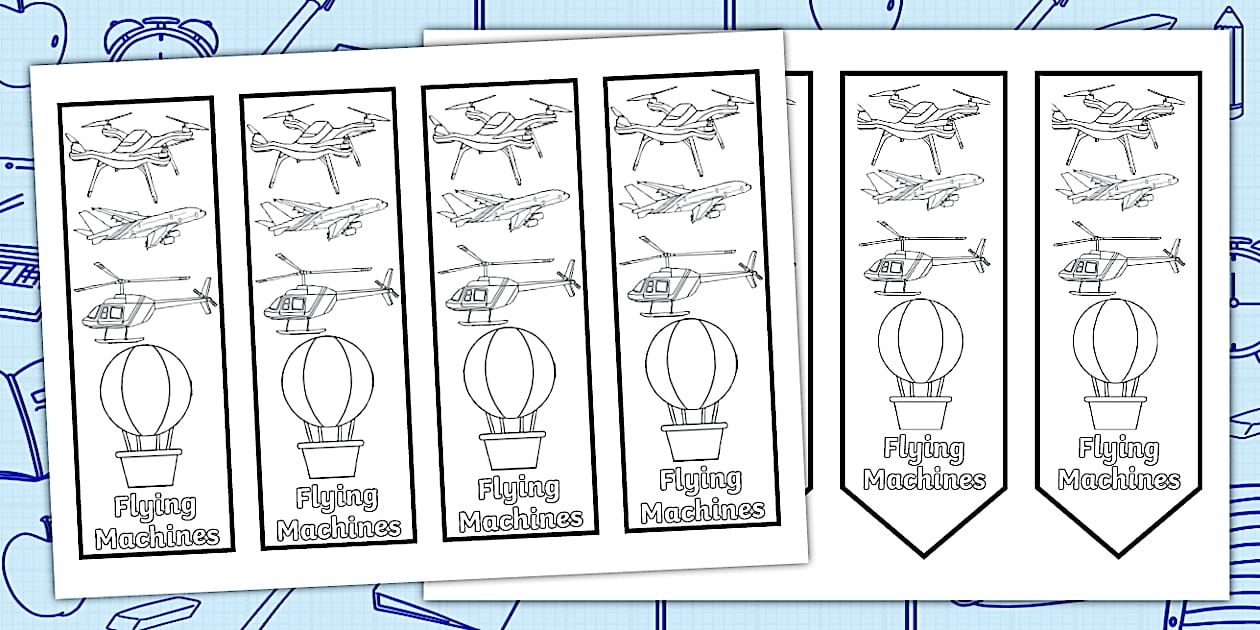 Flying Machines Colouring Bookmarks (Lehrer gemacht)