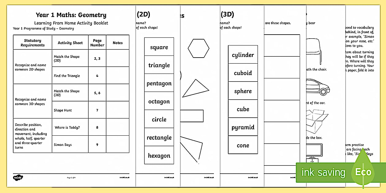 Maths Geometry Activity Booklet (Ages 5 - 6) (teacher made)