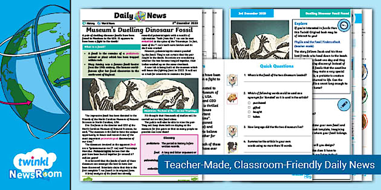 NewsRoom Pack - Duelling Dinosaur Fossils - KS2 Reading Comprehension (ages