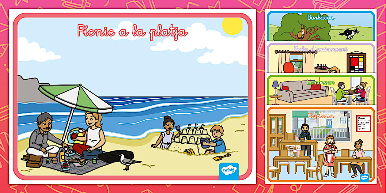 Pósters i targetes de preguntes: Descripció d'escenes i preguntes ...