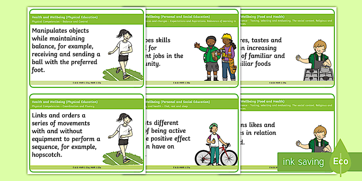 CfE Benchmarks First Level Health and Wellbeing Display Cards