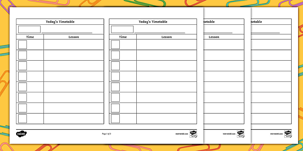 Editable Individual, Table or Group Daily Timetables