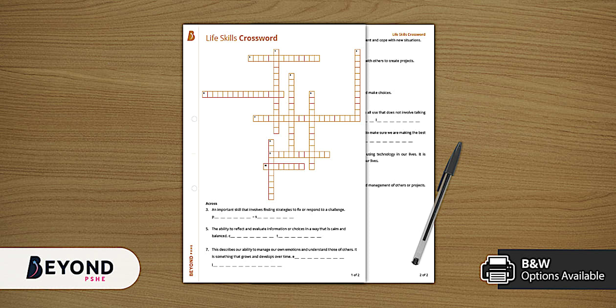 Life Skills Crossword for KS3