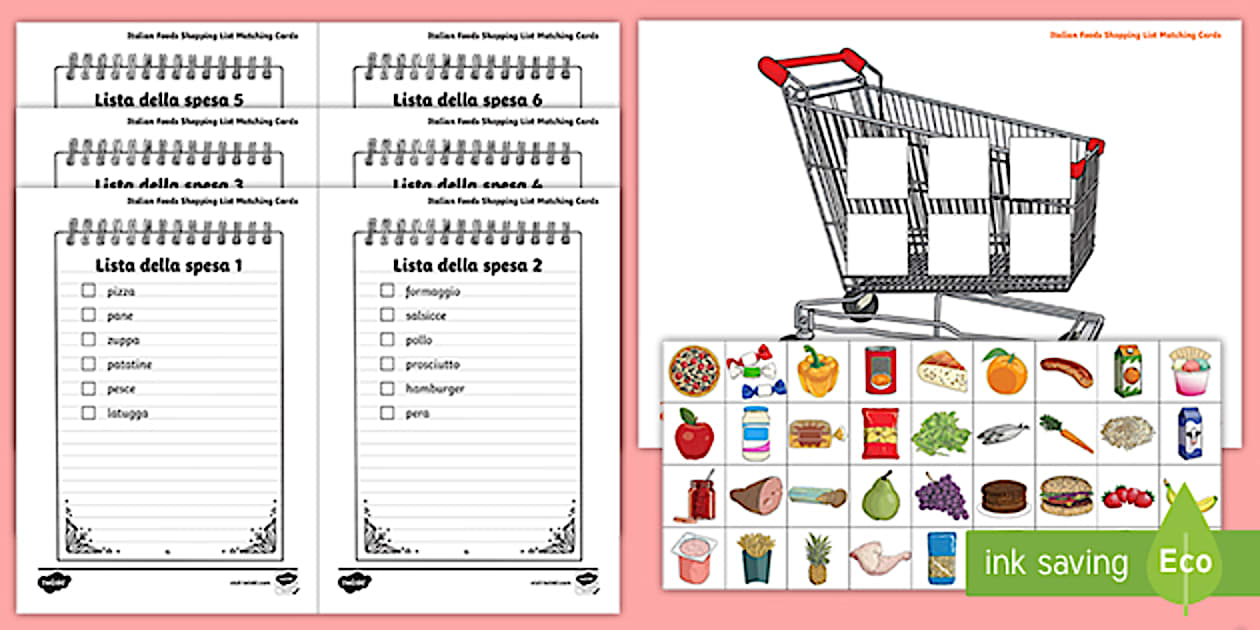 Italian Foods Shopping List Matching Cards - Twinkl