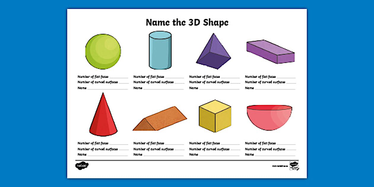 Name the 3D Shape Year 3 Worksheet - Twinkl
