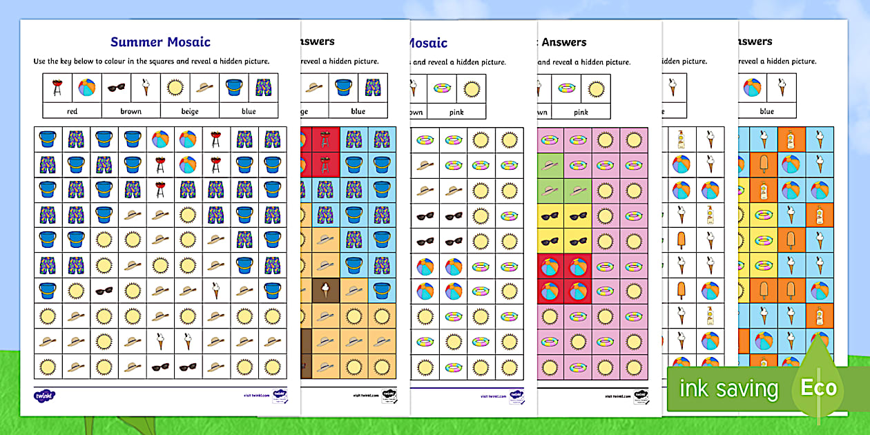 Summer Mosaic Images Worksheet / Worksheets - Twinkl