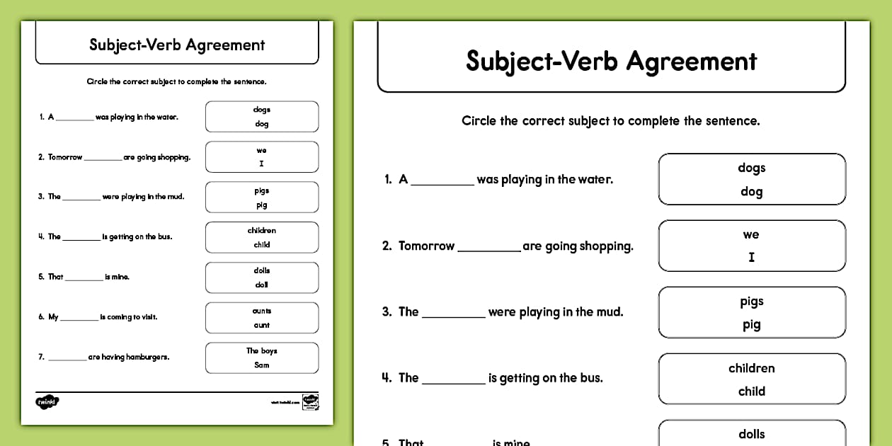 Subject-Verb Agreement Worksheet for 1st-2nd Grade - Twinkl