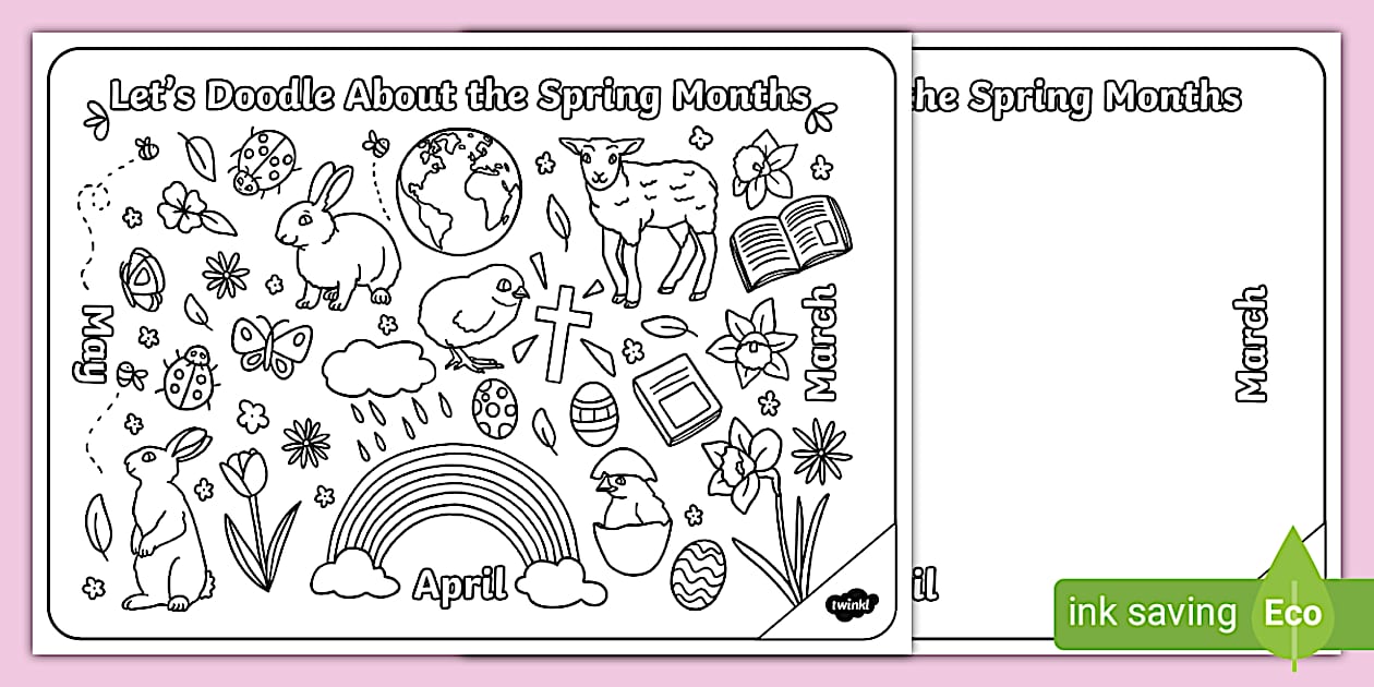 Let's Doodle About the Months in Spring Colouring Pages