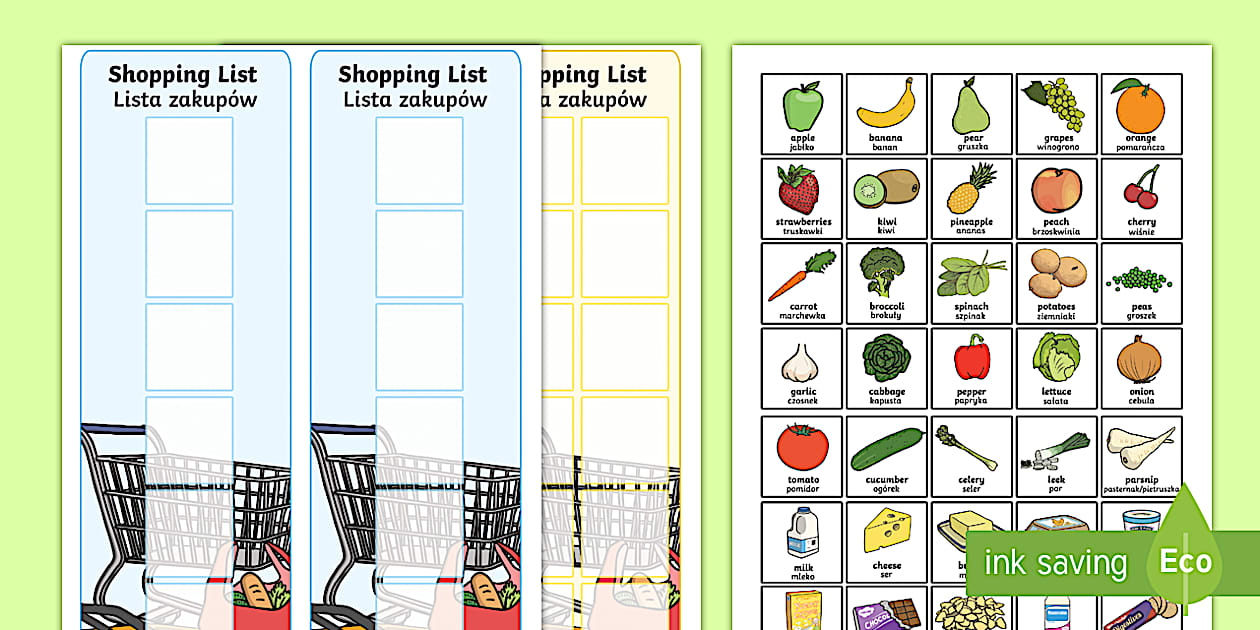 Shopping Lists and Food Cards English/Polish - Shopping Lists and Food ...